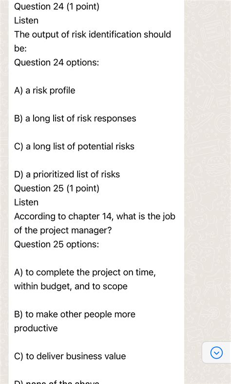 Solved Question 24 (1 ﻿point)ListenThe output of risk | Chegg.com