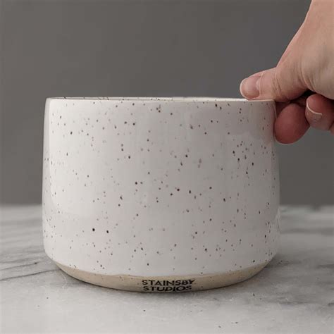 White Ceramic Planter With Speckles Handmade In Toronto Canada