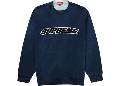 Supreme Printed Washed Sweater Navy Mens Ss23 Us
