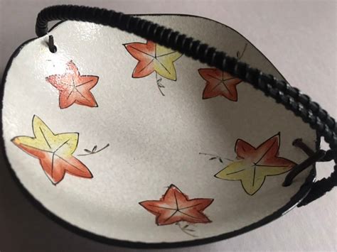 Candy Dish Amorphous Black Off White Orange Yellow Gold Leaves Bend