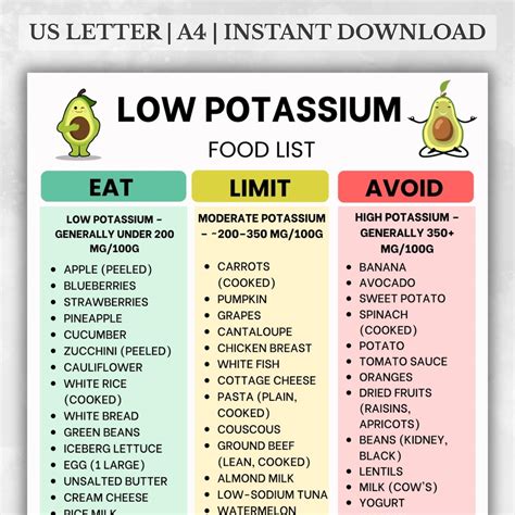 Low Potassium Food List Printable Low Potassium Food Chart Dialysis Grocery List Low