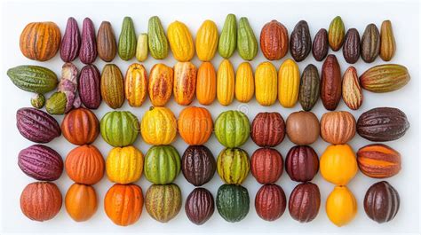 Colorful Array Of Cacao Pods And Beans In Various Stages Of Processing