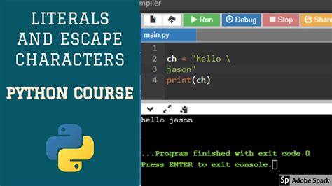7 Literals And Escape Characters In Pythoncore Python Programming Course Youtube
