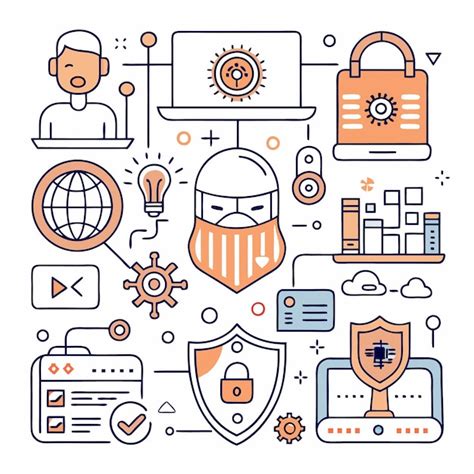 Cybersecurity Illustration With Icons Of Shield Lock And Network Premium Ai Generated Vector