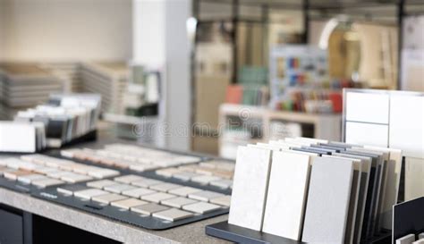 Assorted Tile Samples Presented On Display Boards In Store Stock Image