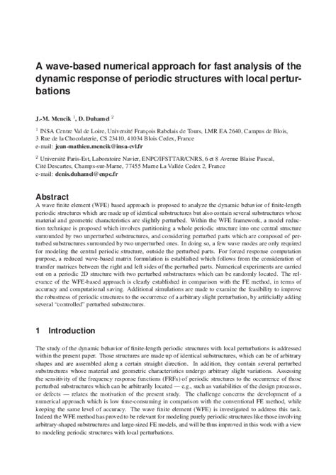 pdf a wave based numerical approach for fast analysis of the dynamic