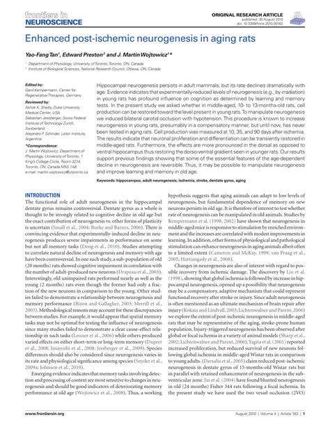 Pdf Enhanced Post Ischemic Neurogenesis In Aging Rats