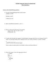 Extra Quiz Questions Fall.pdf - CS1026 Computer Science Fundamentals Extra Questions Answer each ...