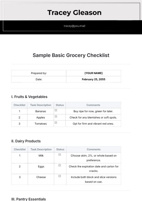 Free Sample Basic Grocery Checklist Template To Edit Online