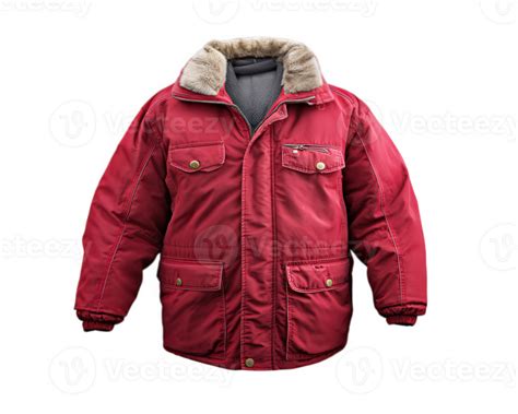 Red Winter Jacket With Fur Collar Insulated And Stylish Isolated On