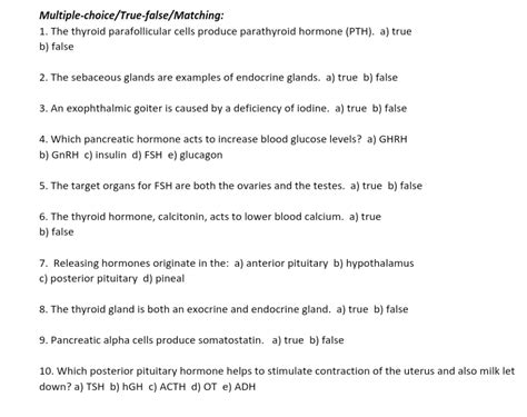 solved multiple choice true false matching 1 the thyroid