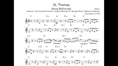 St Thomas Sonny Rollins Solo Transcription Concert Key C Youtube