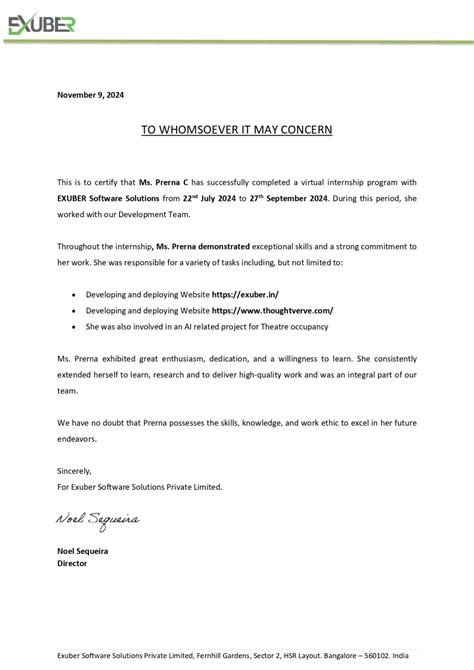 Successfully Completed My Internship From July To September 2024 At Exuber Software Solutions