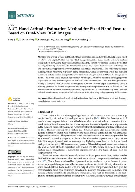 Pdf A 3d Hand Attitude Estimation Method For Fixed Hand Posture Based On Dual View Rgb Images