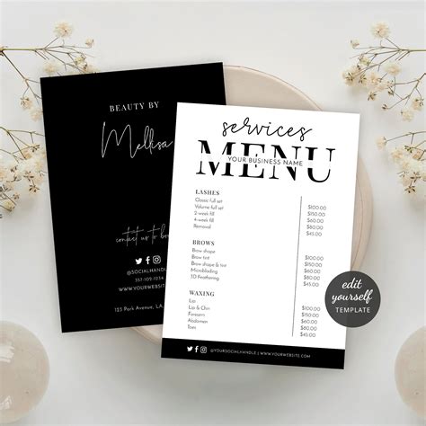 Minimalist Services Menu Template Editable Beauty Price List Hair