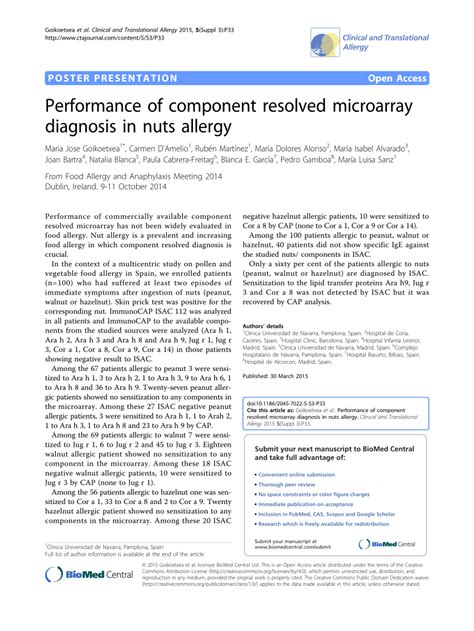 Pdf Performance Of Component Resolved Microarray Diagnosis In Nuts Allergy