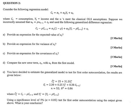 Solved Consider The Following Regression Model Chegg