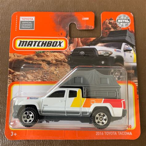 Matchbox 2016 Toyota Tacoma White With Camping Top Short Card Hard To