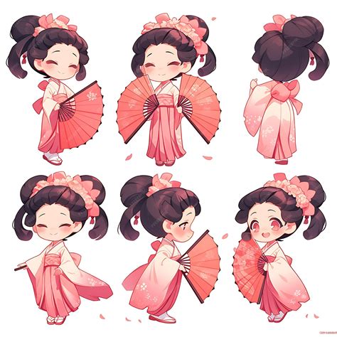 Premium Photo Character Anime Of Female Chibi Kawaii Techno Geisha Fashion Cherry Blossom Pin