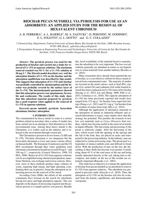 Pdf Biochar Pecan Nutshell Via Pyrolysis For Use As An Adsorbent An
