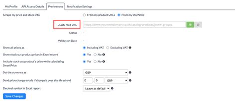 json feed prisync
