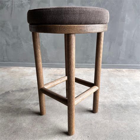 Broc Weathered White Oak Counter Stool With Linen Seat For Sale At 1stdibs