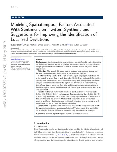 Pdf Modelling Spatiotemporal Variation Of Positive And Negative Sentiment On Twitter To