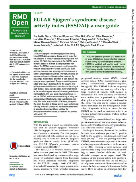 Pdf Eular Sjogrens Syndrome Disease Activity Index Essdai A User Guide