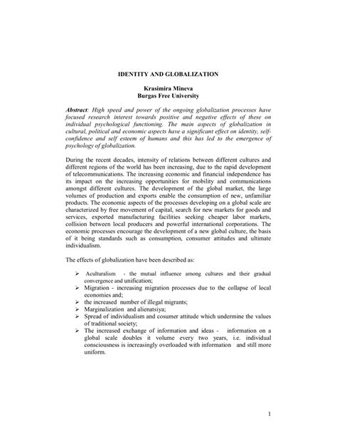 Pdf Identity And Globalization