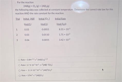 Solved For The Reaction 2ab G O2 G 2ab2 G The Following