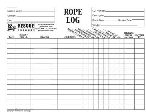 Rt Rope Log Sheets