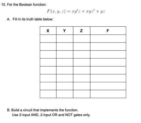 Solved 10 For The Boolean Function F X Y Z Xyz