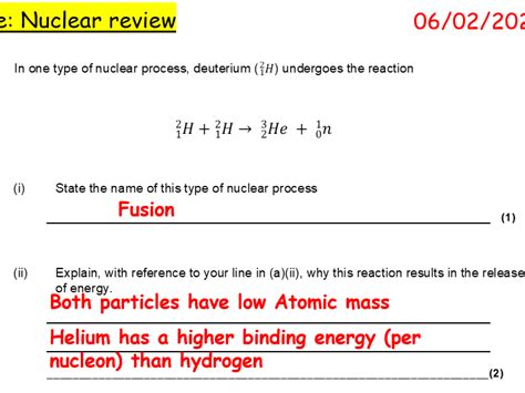Cie Physics 9702 Nuclear Physics Unit 23 End Of Unit Test Teaching