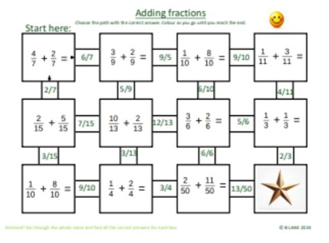 Fun Maths Maze Adding Fractions Teaching Resources
