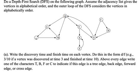 solved do a depth first search dfs on the following graph assume