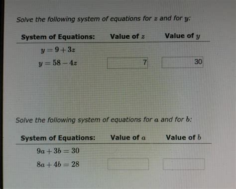 solved solve the following system of equations for z and for