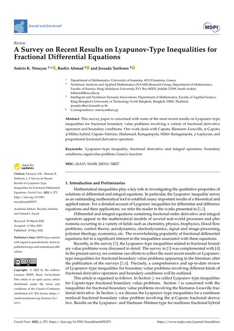 Pdf A Survey On Recent Results On Lyapunov Type Inequalities For