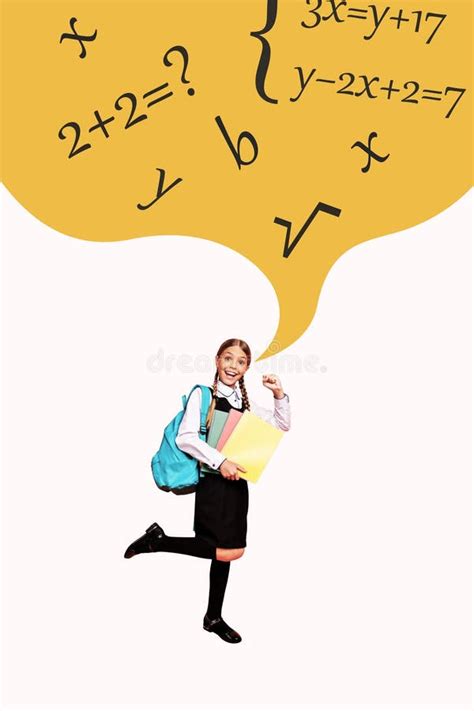 Composite Zine Pop Trend Collage Of Happy Small Schoolgirl Stand