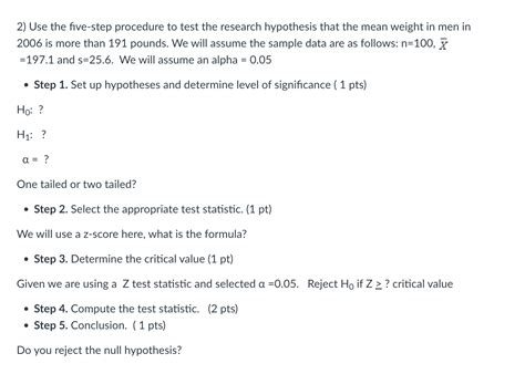 Solved Use The Five Step Procedure To Test The Research Chegg