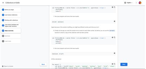 Android Basics Collections Issue Google Developer Training Android Basics Kotlin Words