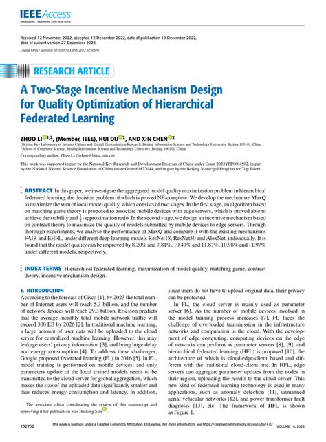 PDF A Two Stage Incentive Mechanism Design For Quality Optimization Of Hierarchical Federated