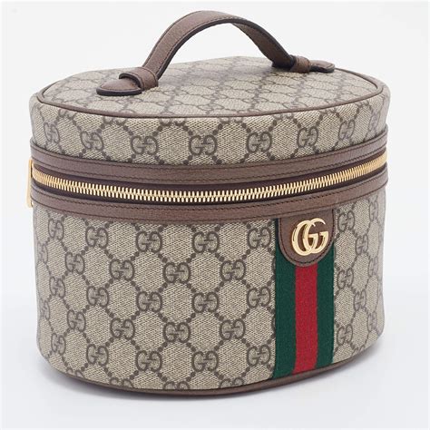 Gucci Beigebrown Gg Supreme Canvas And Leather Ophidia Cosmetic Bag At