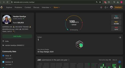 Vandan Kareliya On Linkedin Leetcode Codingjourney Leetcode 100problemssolved