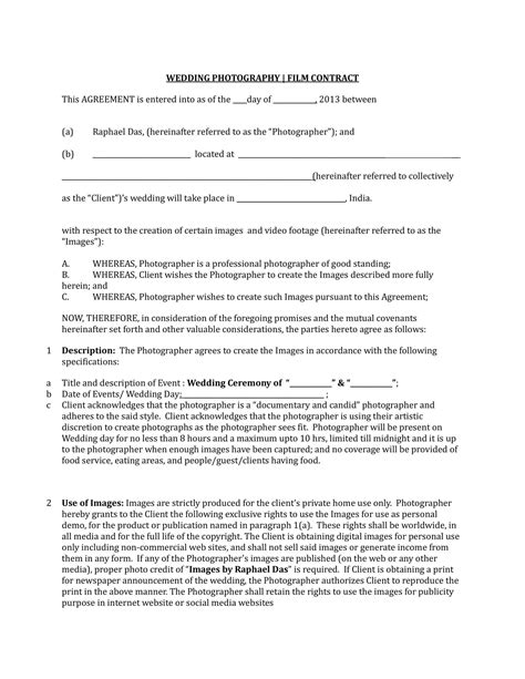 Free Customizable Wedding Photography Contract Templates Pdf Word