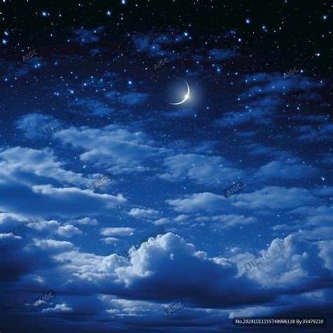 Ai创作图夜空天空装饰画 蓝天白云灯光月光 星云星星月亮夜空 夜晚蓝色天空 蔚蓝色天空月亮 星星月亮夜空 蓝月夜梦幻唯美奇幻 白天月亮蓝天白云
