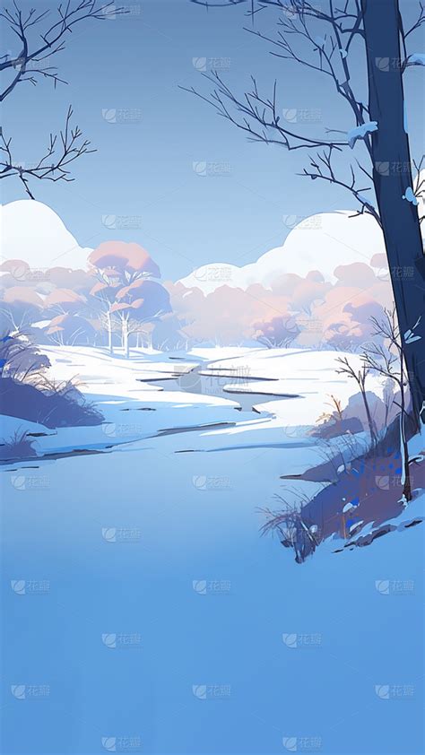 冬季冬天卡通感插画雪景场景背景图片素材