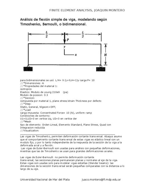 Flexion De Viga Modelo En Abaqus Comparación De Viga De Timoshenko Y