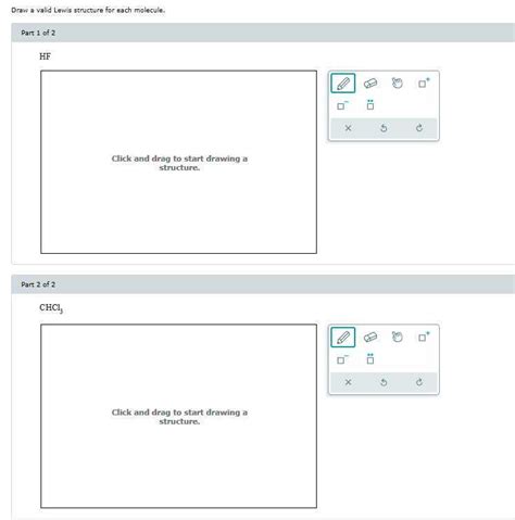 draw a valid lewis structure for each molecule part 1 of 2 hf click