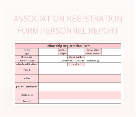 Association Registration Form Personnel Report Excel Template And