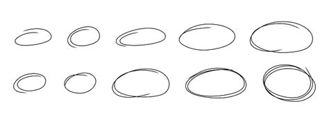 손으로 그린 원 프레임 세트입니다 낙서 강조 타원 마커 스케치 텍스트와 중요한 개체를 강조 표시합니다 둥근 낙서 프레임 스톡 벡터 그림은 흰색 배경에 분리되어 있습니다
